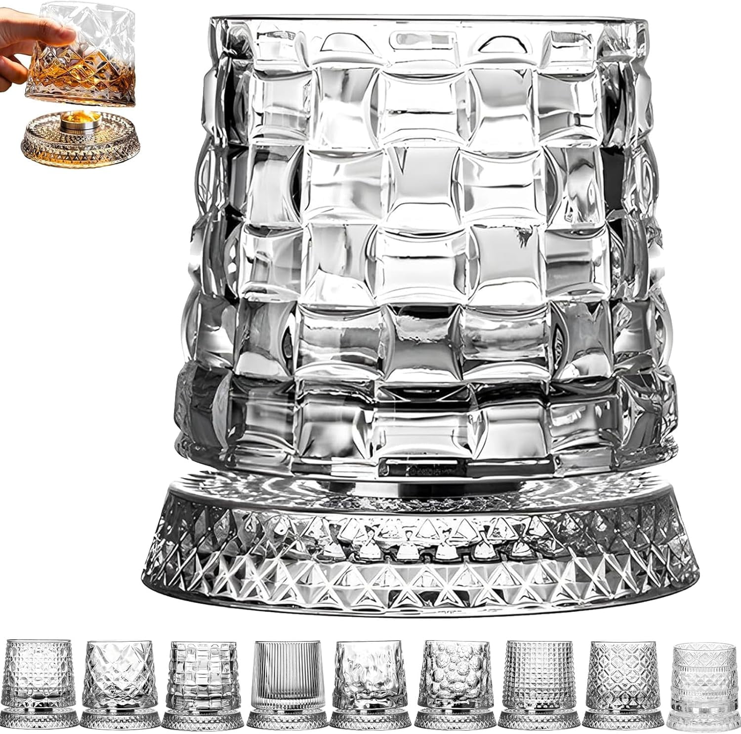 Greenpulser 360 Degree Rotating Whiskey Glass, Luxury Spinning Stress ...