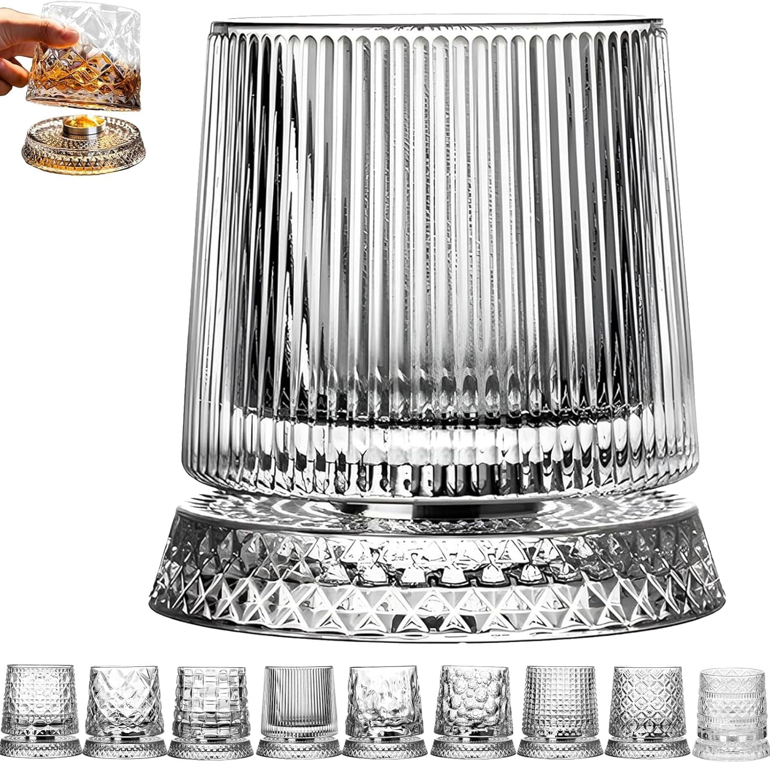 Greenpulser 360 Degree Rotating Whiskey Glass, Luxury Spinning Stress ...