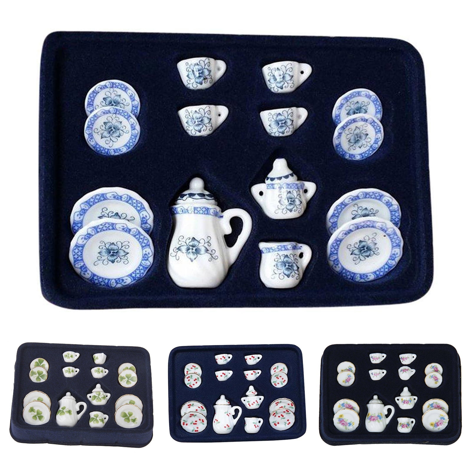 Greenred 15Pcs 1/12 Dollhouse Mini Ceramic Tea Set Dishes Tableware ...