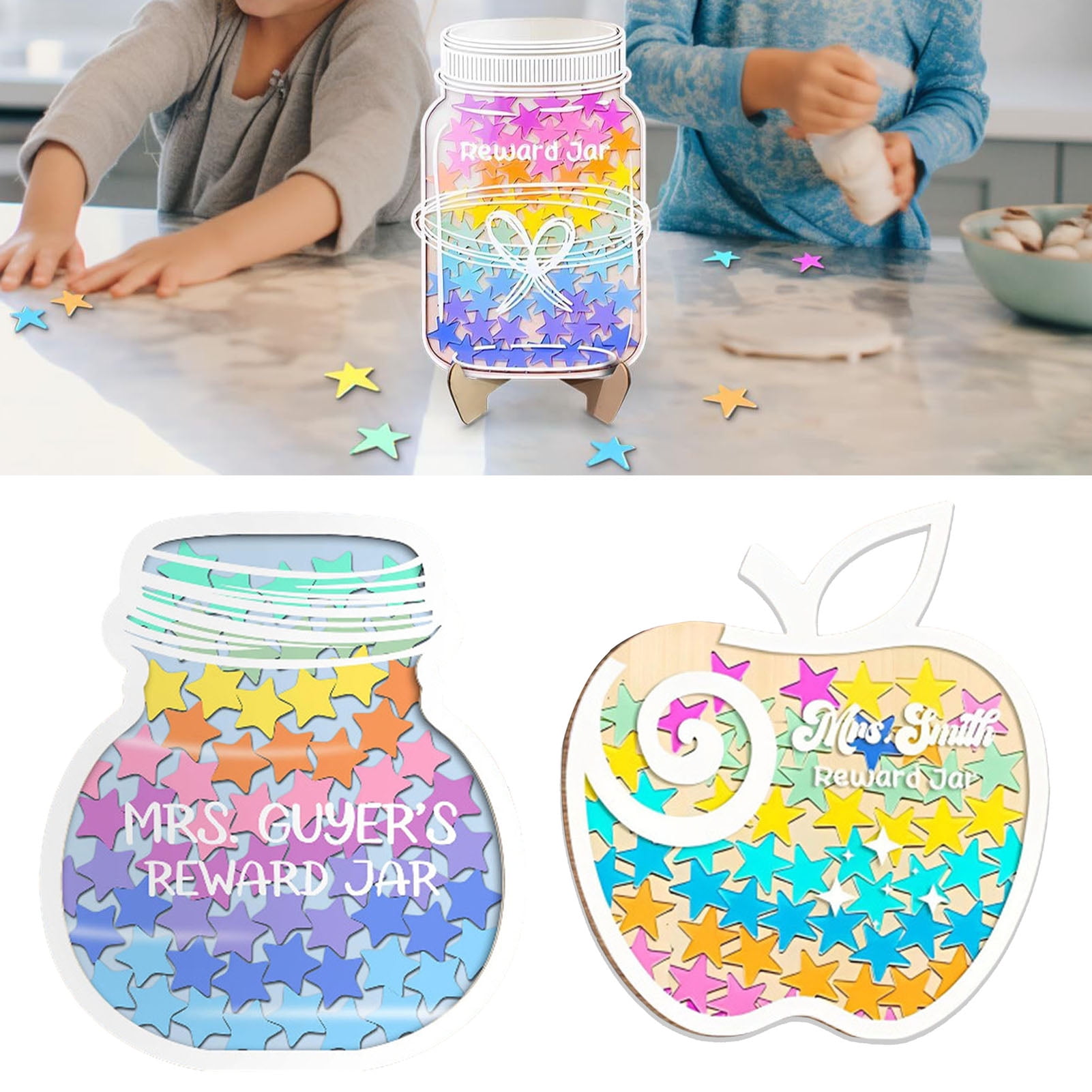 Greenred Star Reward Jar Solid Wood Colorful Kids Students Positive ...