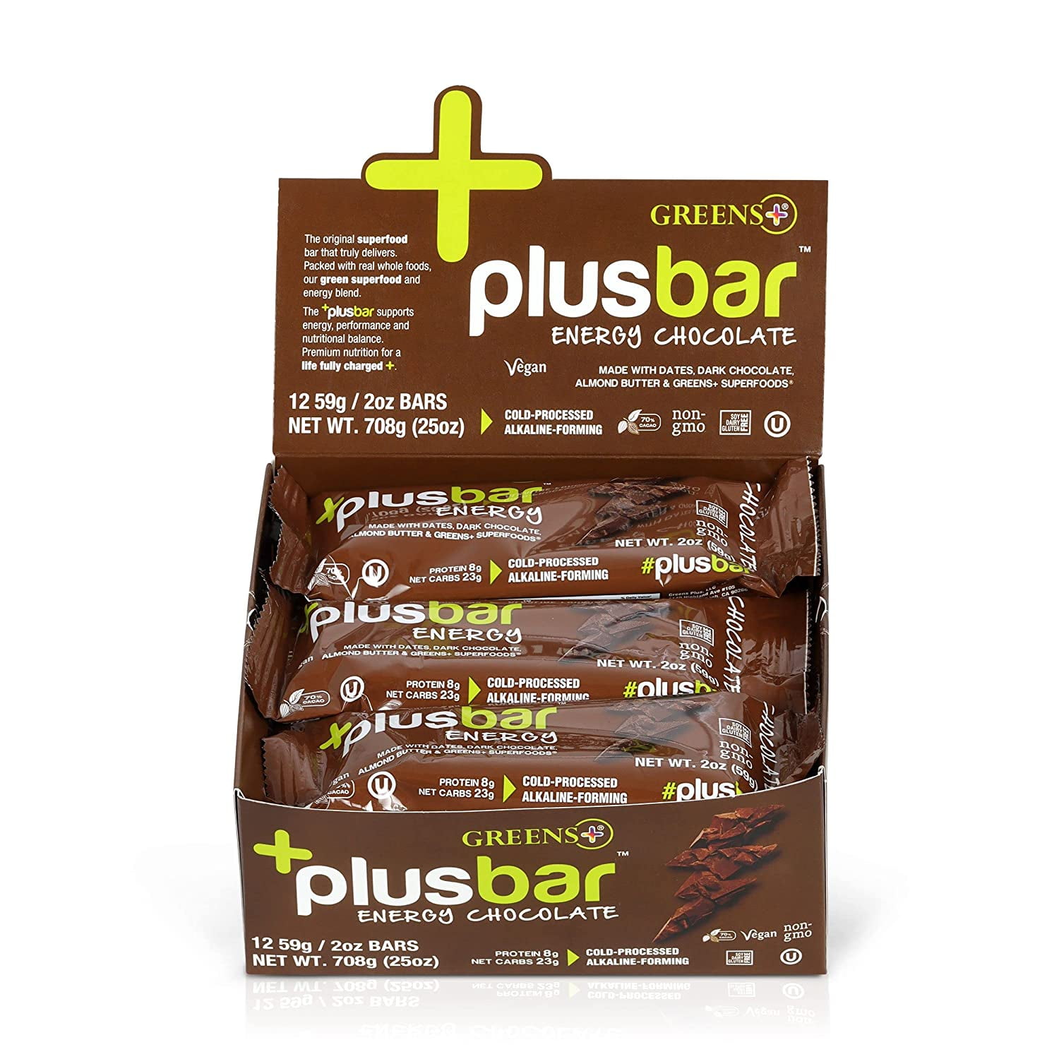 Greens+ Plusbar Energy Bars, Chocolate, Gluten Free Healthy Snacks with ...