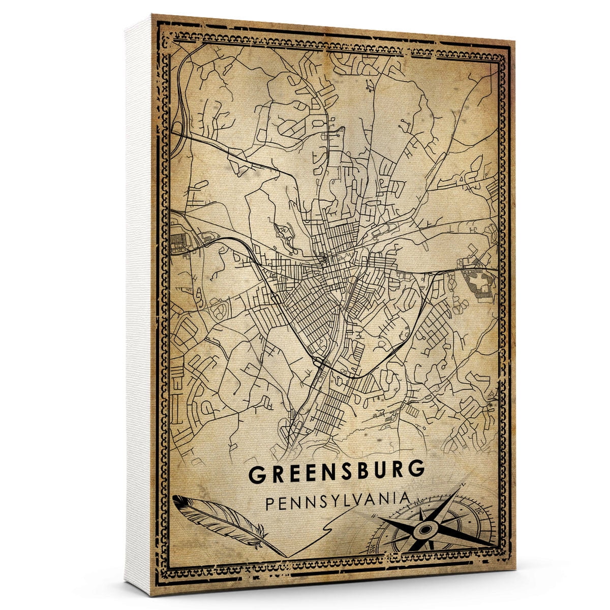 Greensburg Vintage Map Prints Canvas, Pennsylvania Map Art Canvas ...