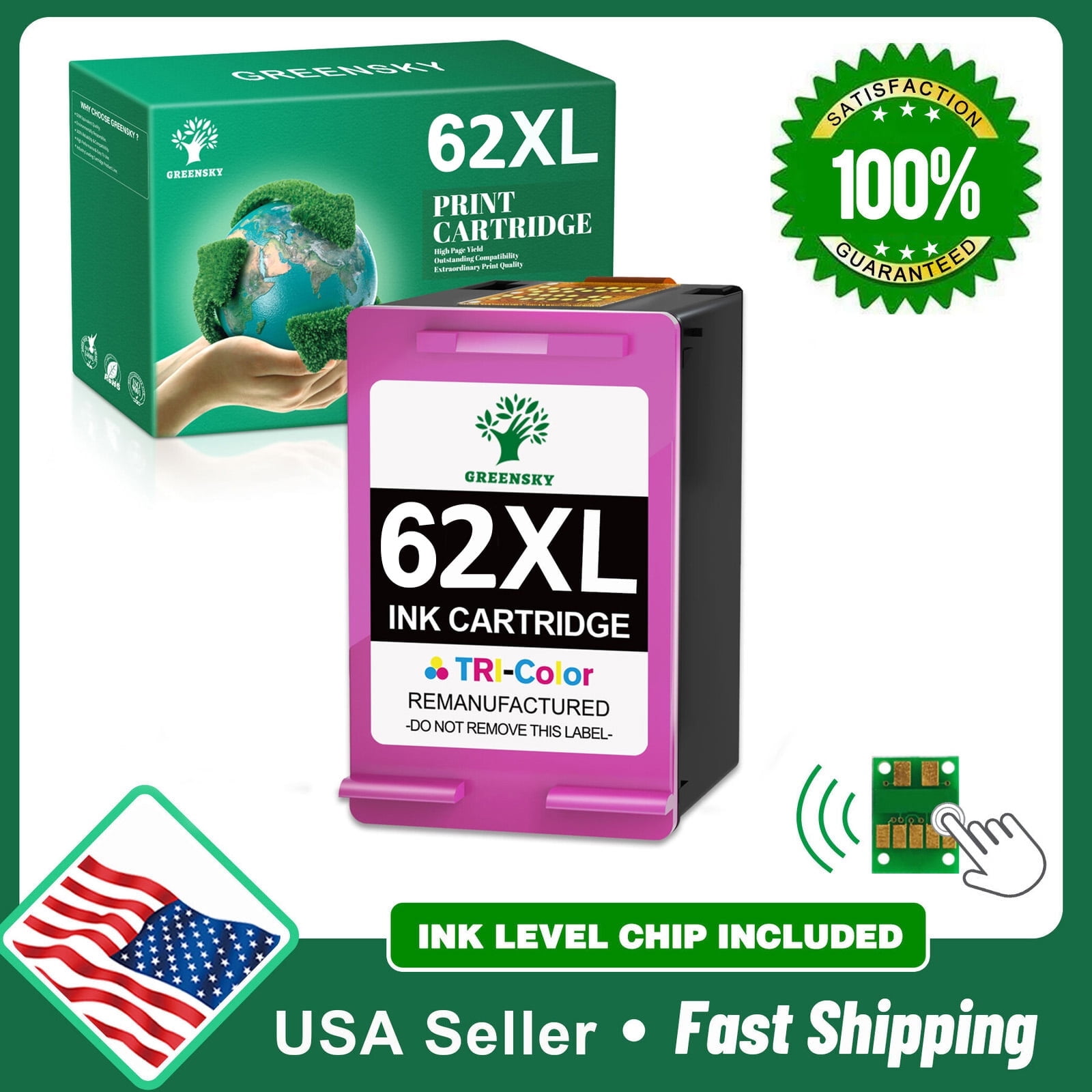 Greensky 62XL Color Ink Cartridge Replacement for HP Envy 7640, 5660 ...