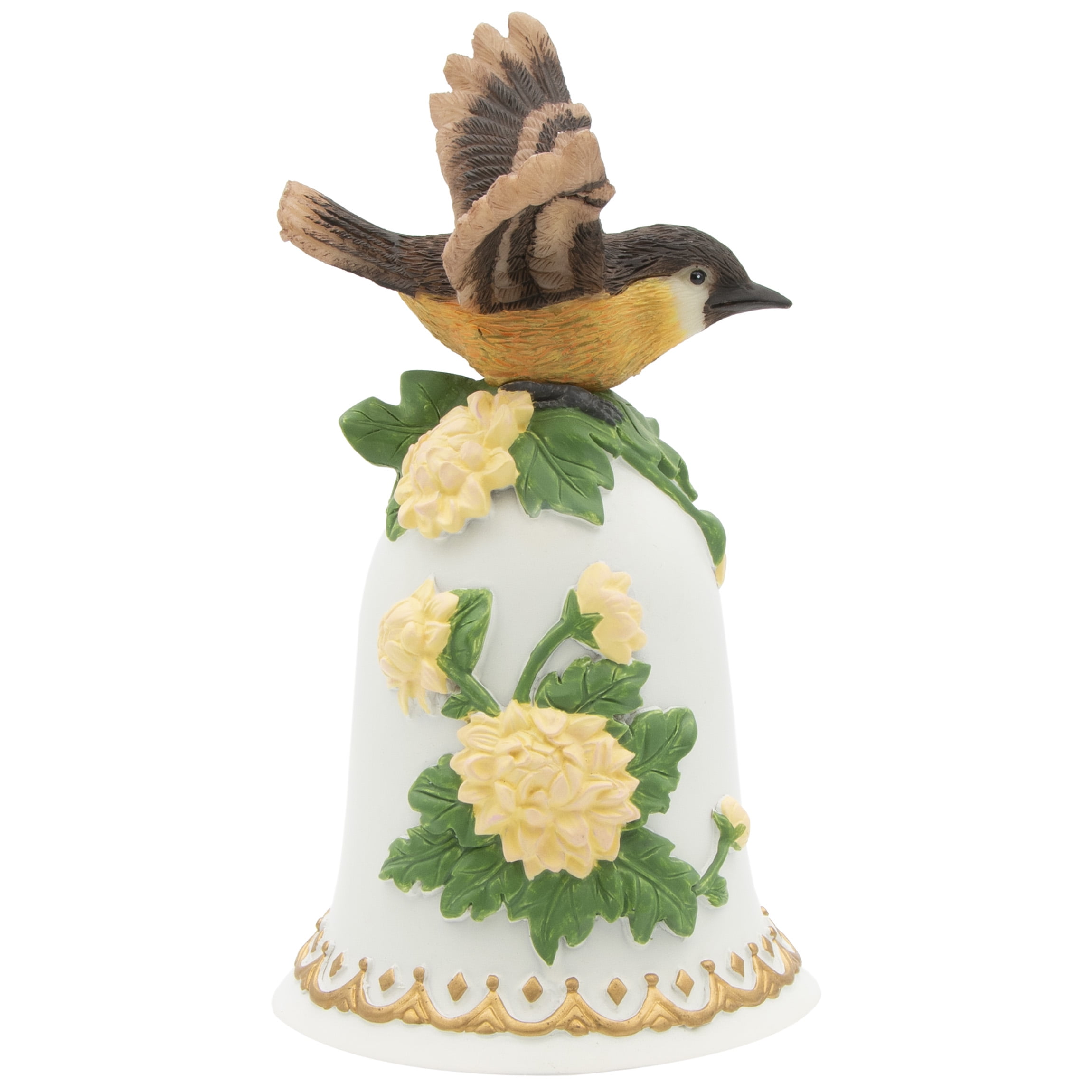 Greensleeves 6" Ceramic Wind Up Musical Bell with Brown and Yellow Wren ...
