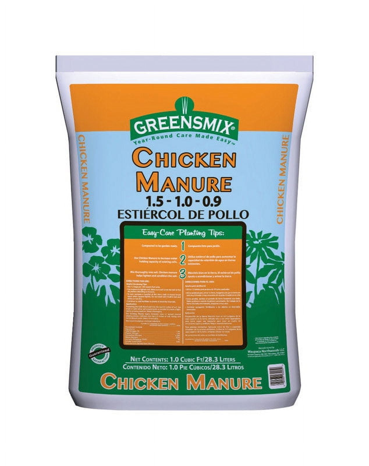 Greensmix Organic Chicken Manure for Garden, 1 cu ft, 36 lb Bag ...