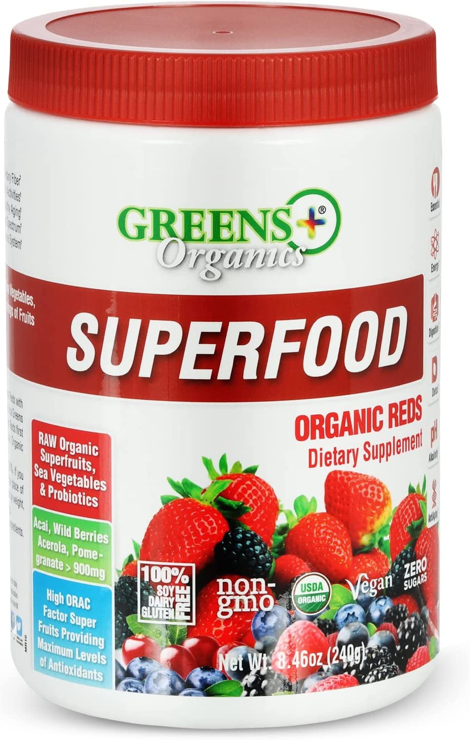 GreensPlus Organic Superfood Reds Powdered Mix, Healthy Fruit Blend, 30 ...