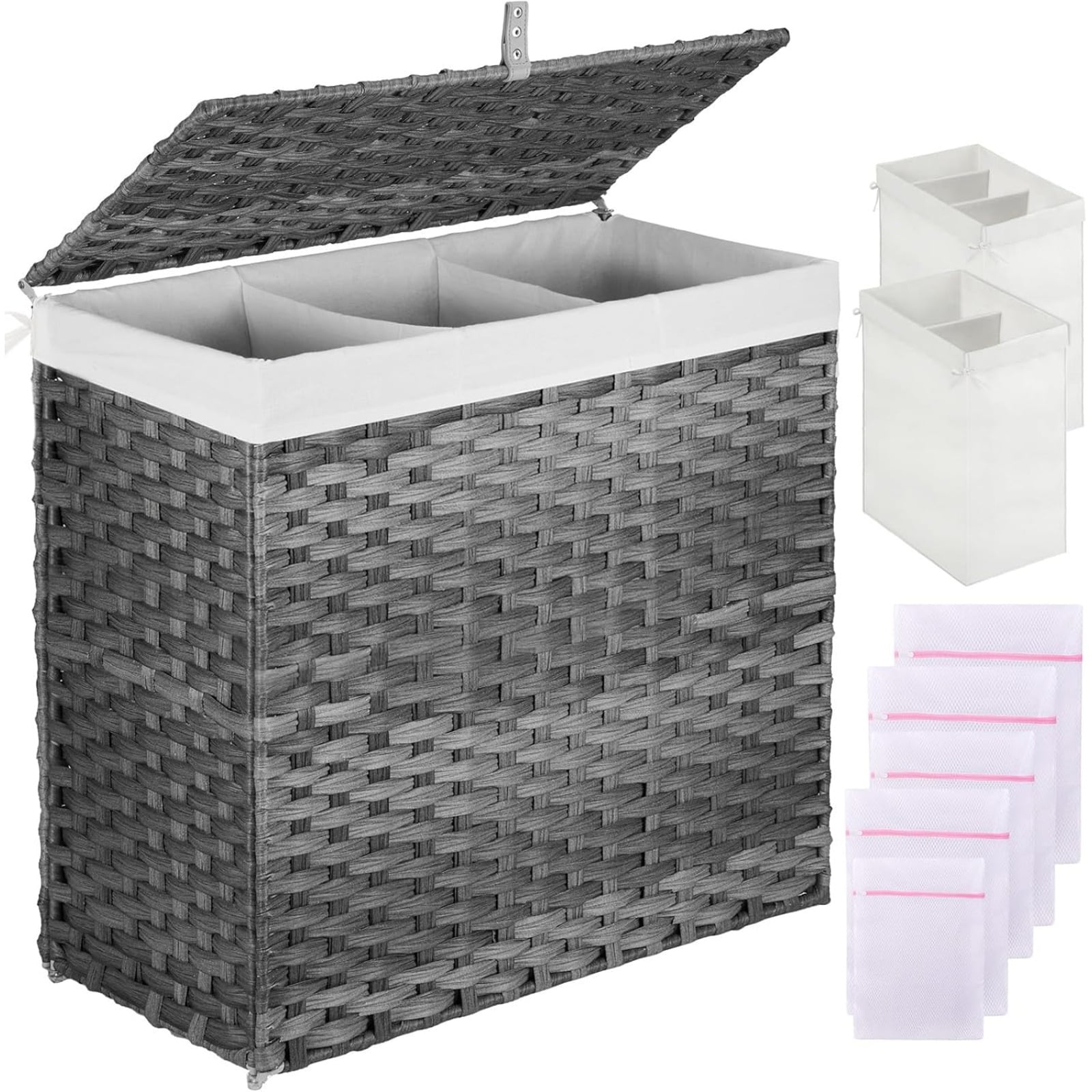 Greenstell Laundry Hamper with Lid, 125L Large Clothes Hamper with 3 ...
