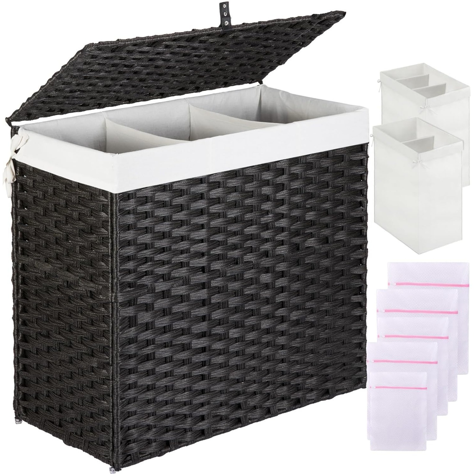 Greenstell Laundry Hamper with Lid, 125L Large Clothes Hamper with 3 ...