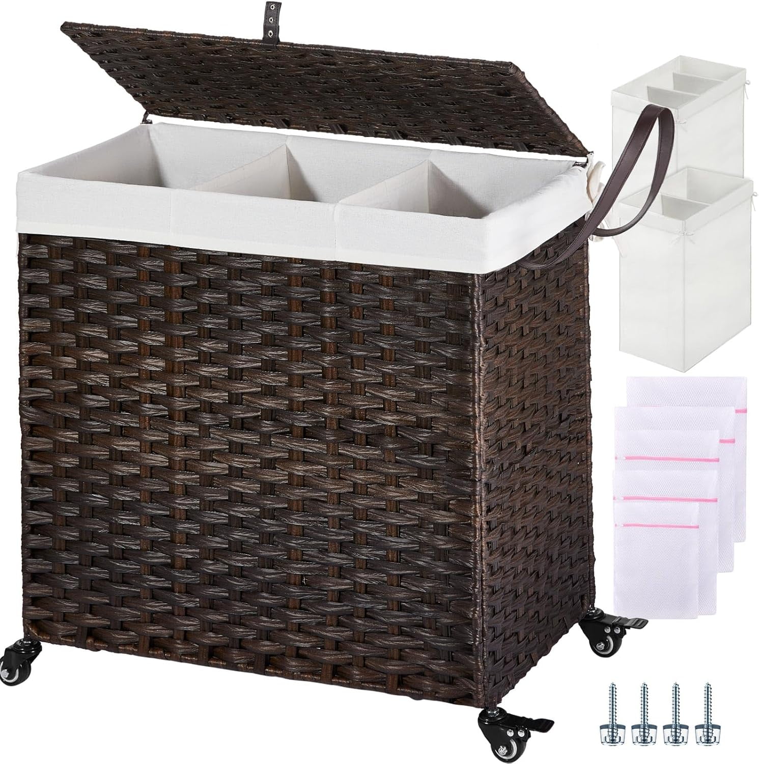 Greenstell Laundry Hamper with Wheels&Lid, Large Sections Clothes ...
