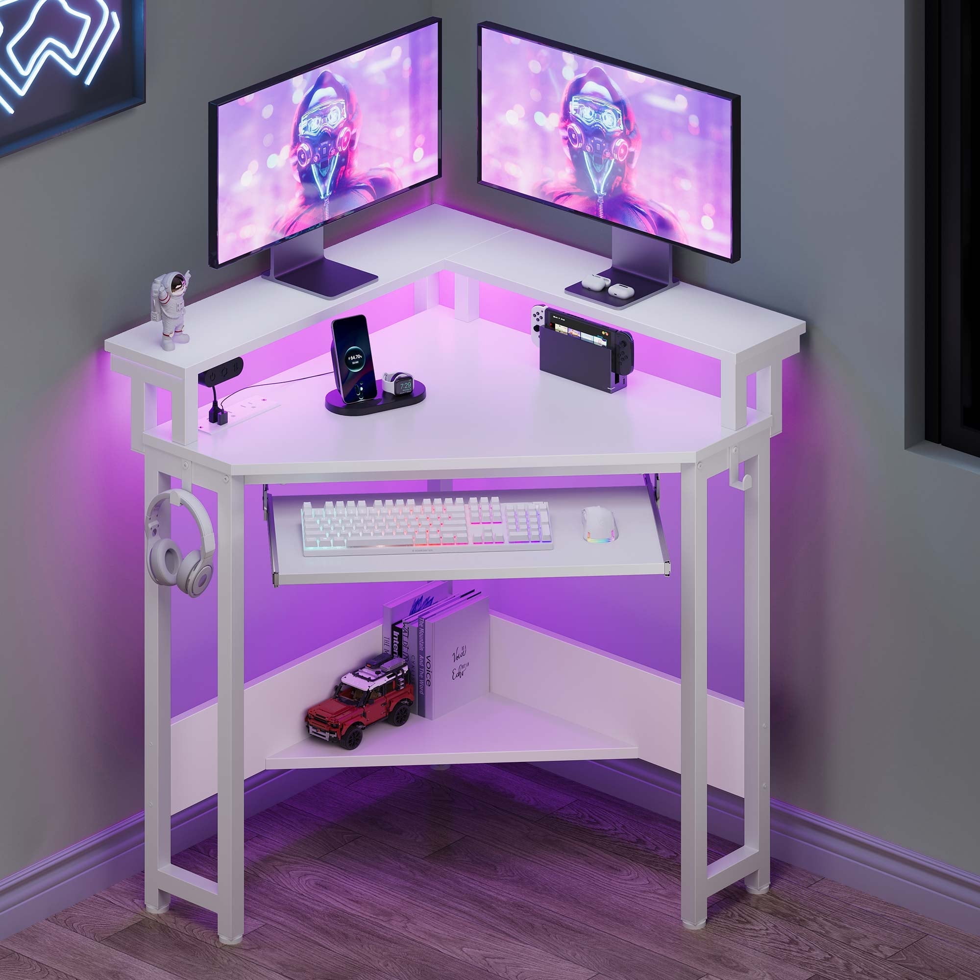 Greenstell Corner Office Gaming Desk 44.5 Inches L-Shaped Computer Desk with Charging Hub ...