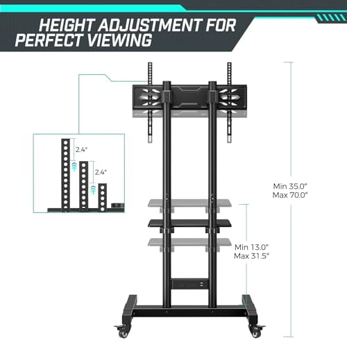 Greenstell TV Stand with Power Outlet, Mobile TV Cart on Wheels for 32 ...