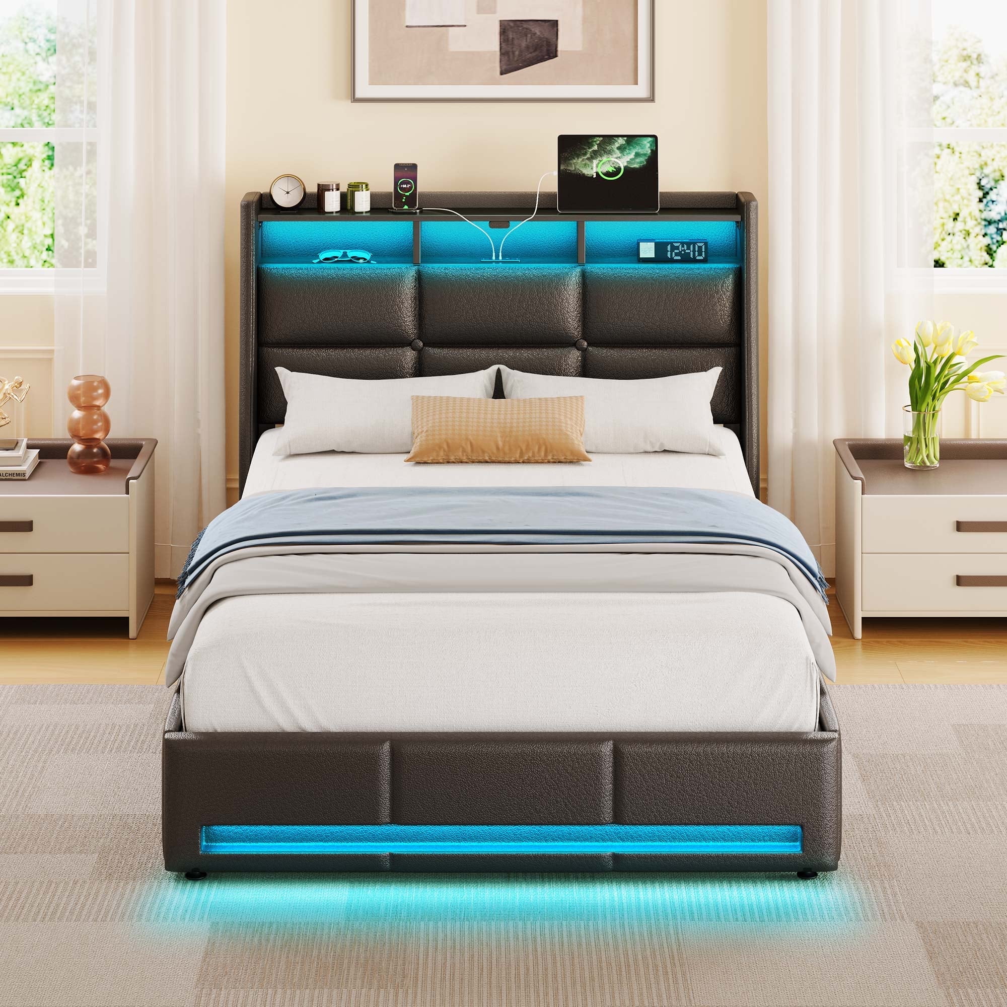 Greenstell Twin LED Storage Bed Frame - Charging Station, App Control ...