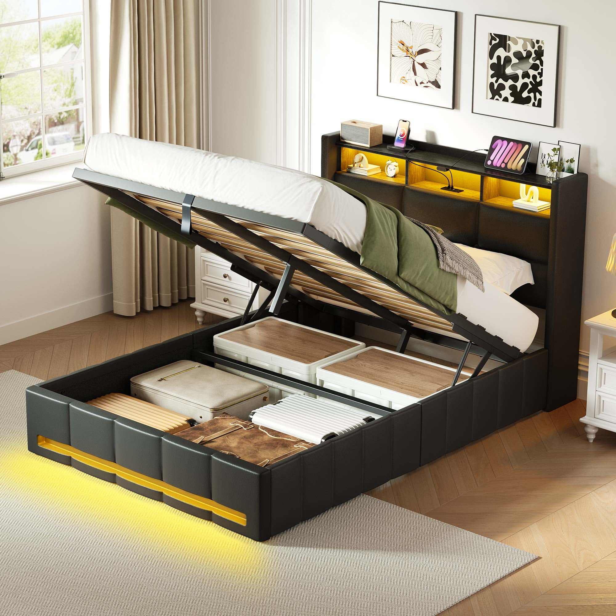 Greenstell Twin Size Lift up Hydraulic Platform Storage Bed Frame with ...