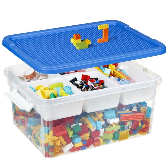 Greentainer Removable Tray Plastic 17 Qt Storage Box, Blue Pack ...
