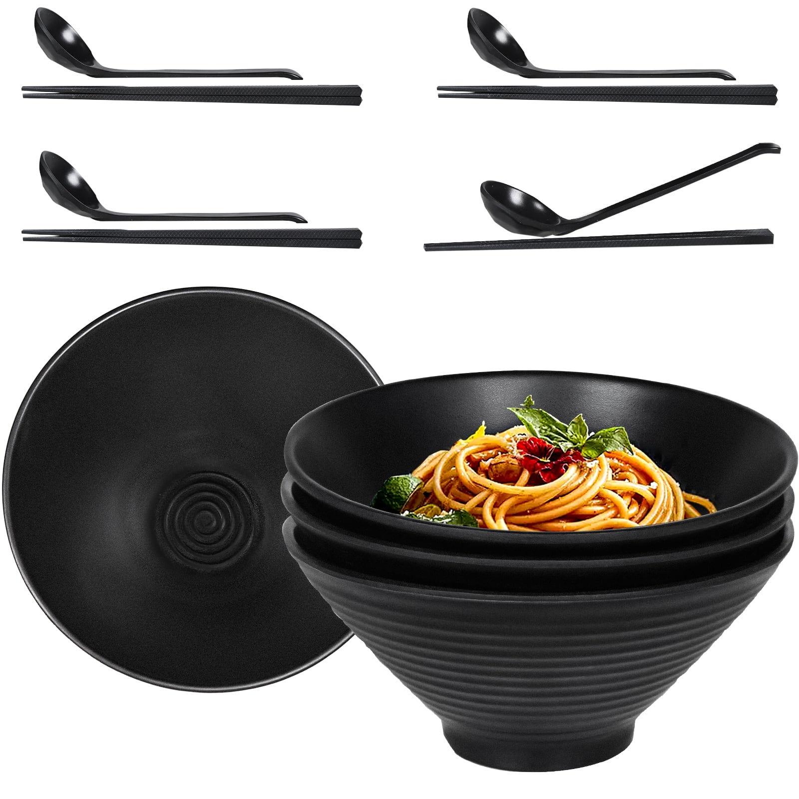 Greentainer Japanese Ramen Noodle Bowls with Chopsticks and Spoons, Set ...