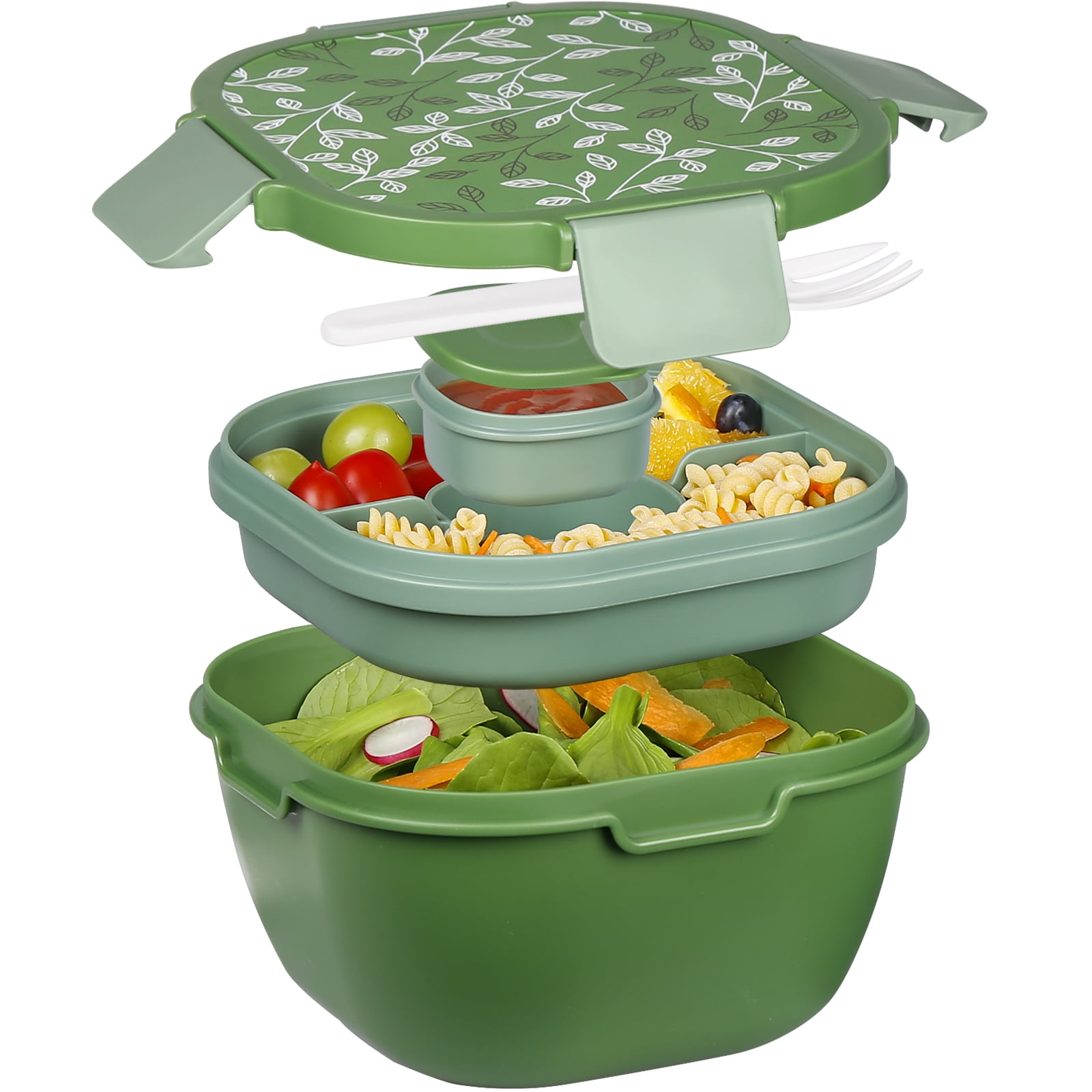 Greentainer Salad Container, 54oz Lunch Box with Lid, Divided Tray ...