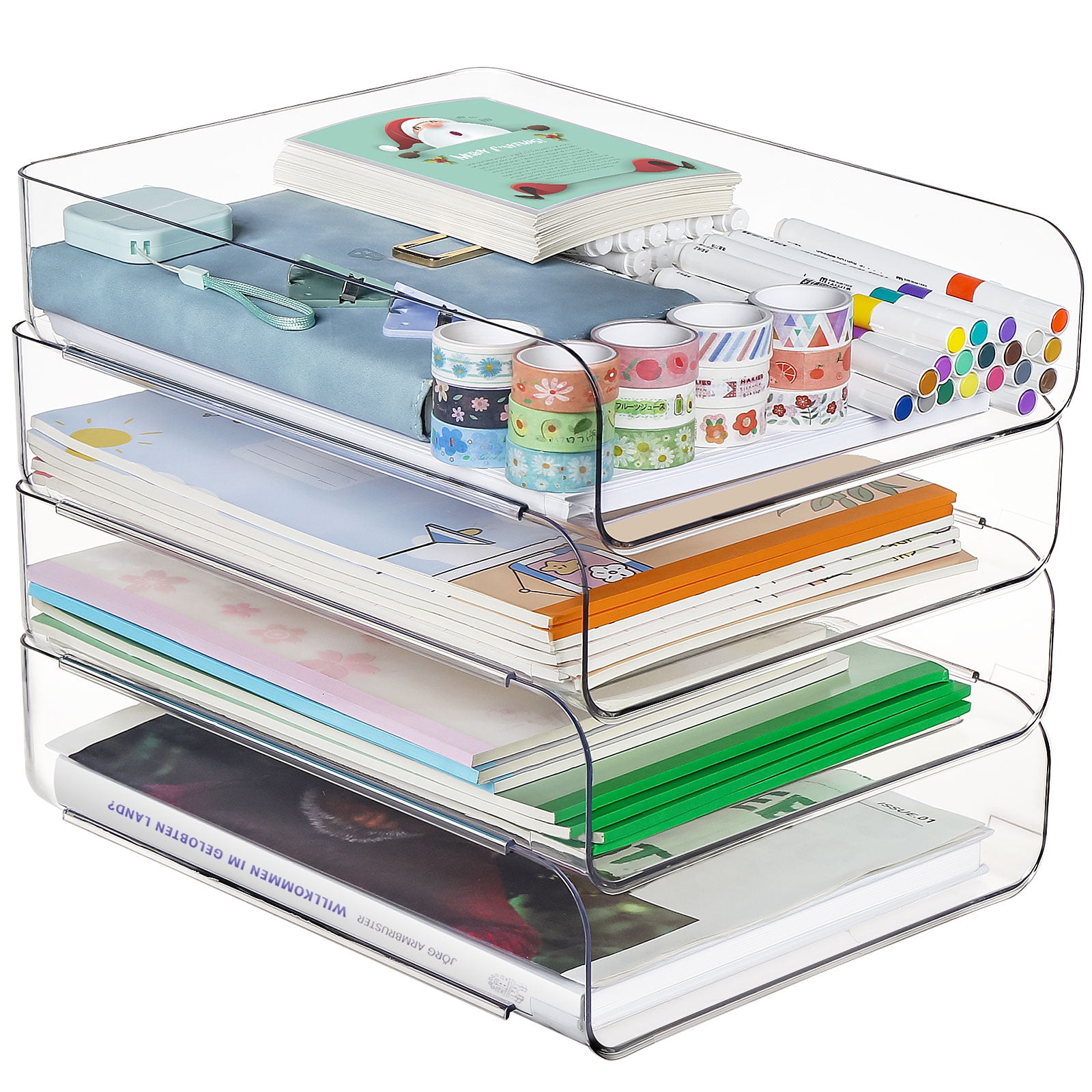 Greentainer Stackable Clear Paper Trays - Desktop Racks for Desk Letter ...