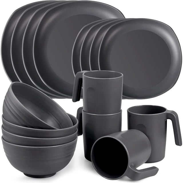 Greentainer Unbreakable Dinnerware Set for 4, Grey, 12 Piece - Walmart ...
