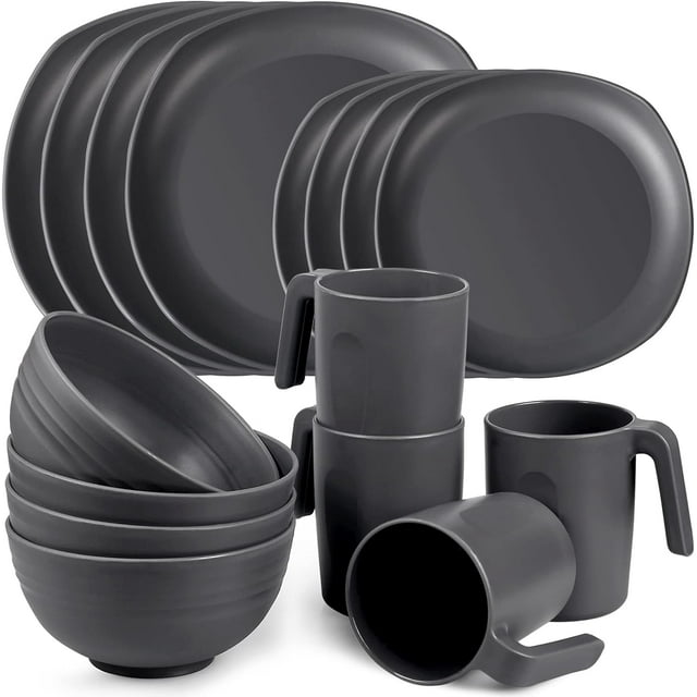 Greentainer Unbreakable Dinnerware Set for 4, Grey, 12 Piece - Walmart.com