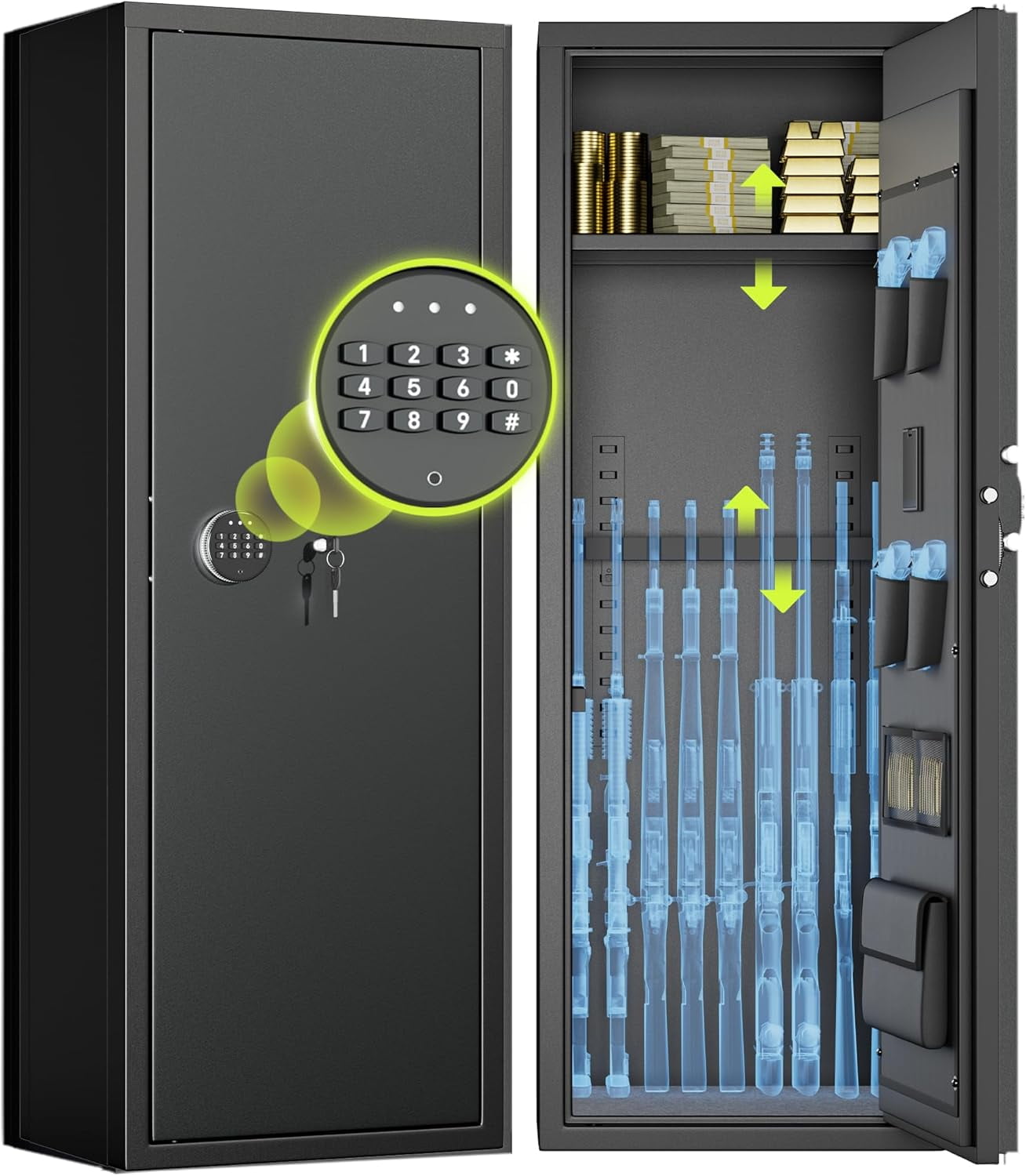 Greenvelly 10-14 Gun Safe for Rifles and Pistols, Quick Access Gun Safe ...