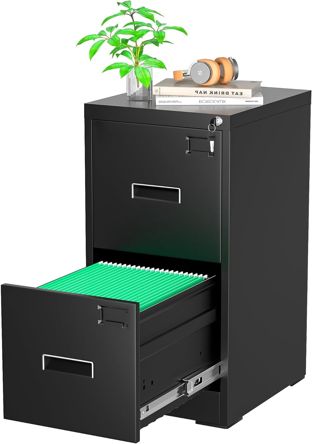 Greenvelly 2 Drawer File Cabinet with Lock, Lockable Vertical File ...