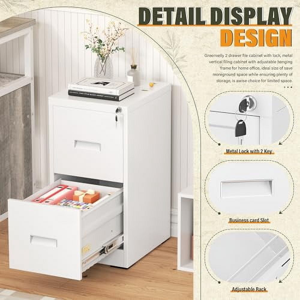 Greenvelly 2 Drawer File Cabinet with Lock, Metal Filing Cabinet for ...