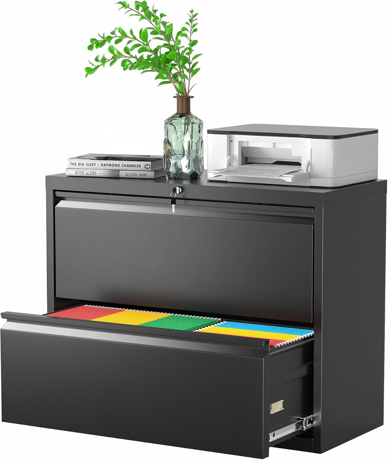 Greenvelly 2 Drawer Filing Cabinet, Black Lateral File Cabinet with ...