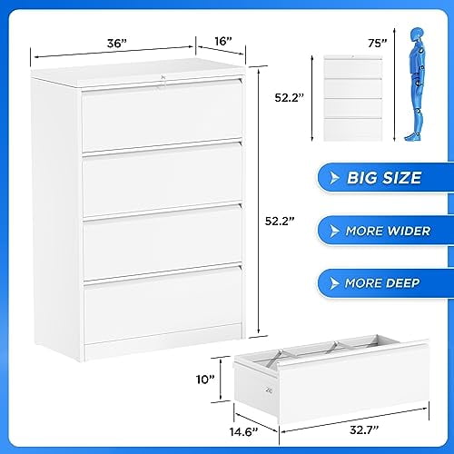 Greenvelly 4 Drawer Lateral File Cabinet with Lock, Locking Filing ...