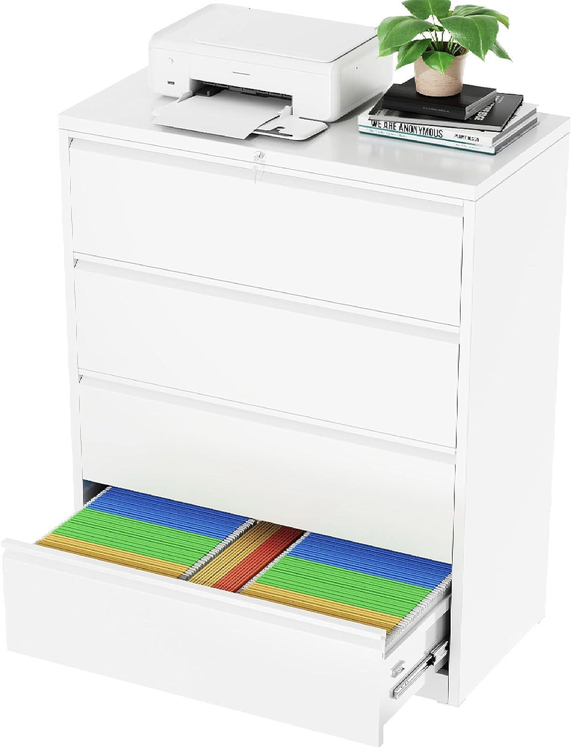 Greenvelly 4 Drawer Lateral File Cabinet with Lock, Metal Locking File ...