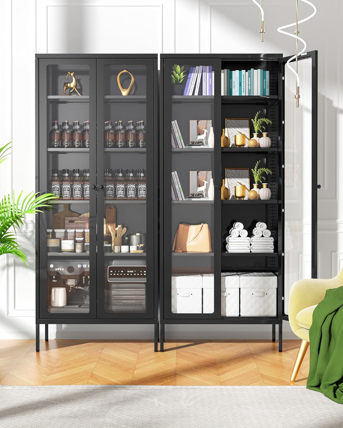 Greenvelly 67" Metal Display Cabinet with Glass Doors and 4 Shelves ...