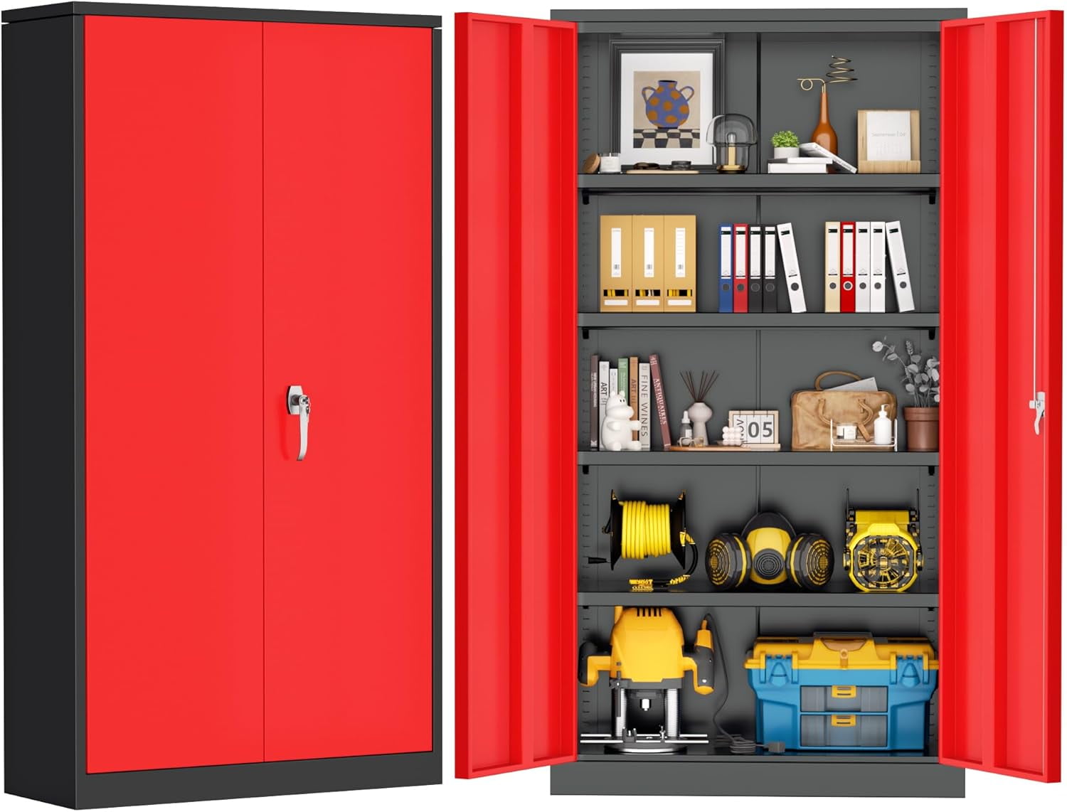 Greenvelly 72" H Metal Garage Storage Cabinet with 2 Doors and 4 ...