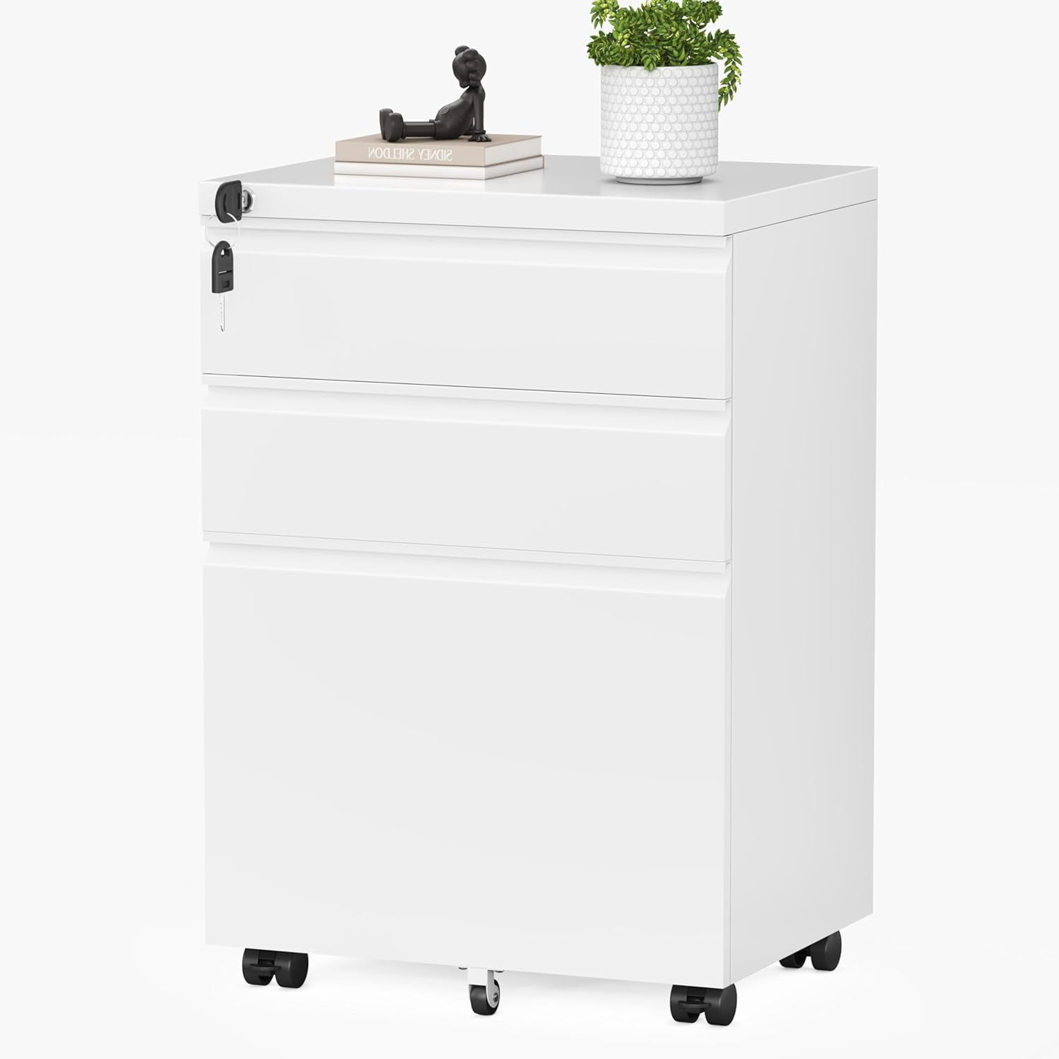 Greenvelly File Cabinet, 3-Drawer Rolling Metal Mobile File Cabinet ...