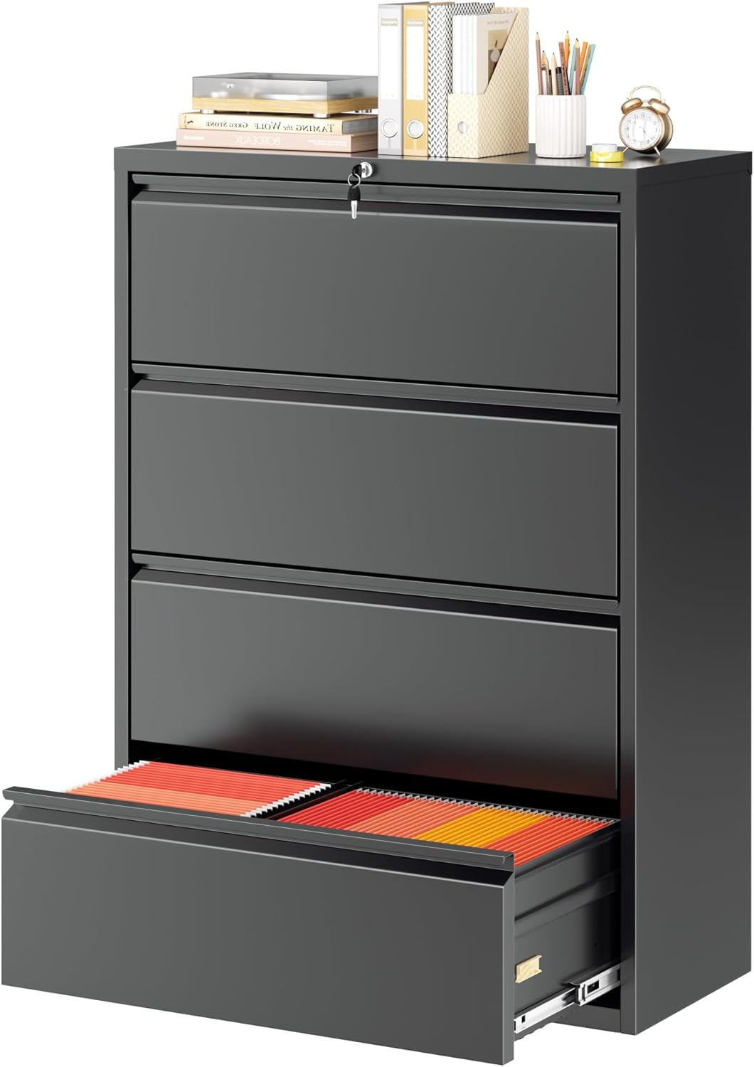 Greenvelly Lateral File Cabinet 4 Drawer, Lockable Metal Filing Cabinet ...