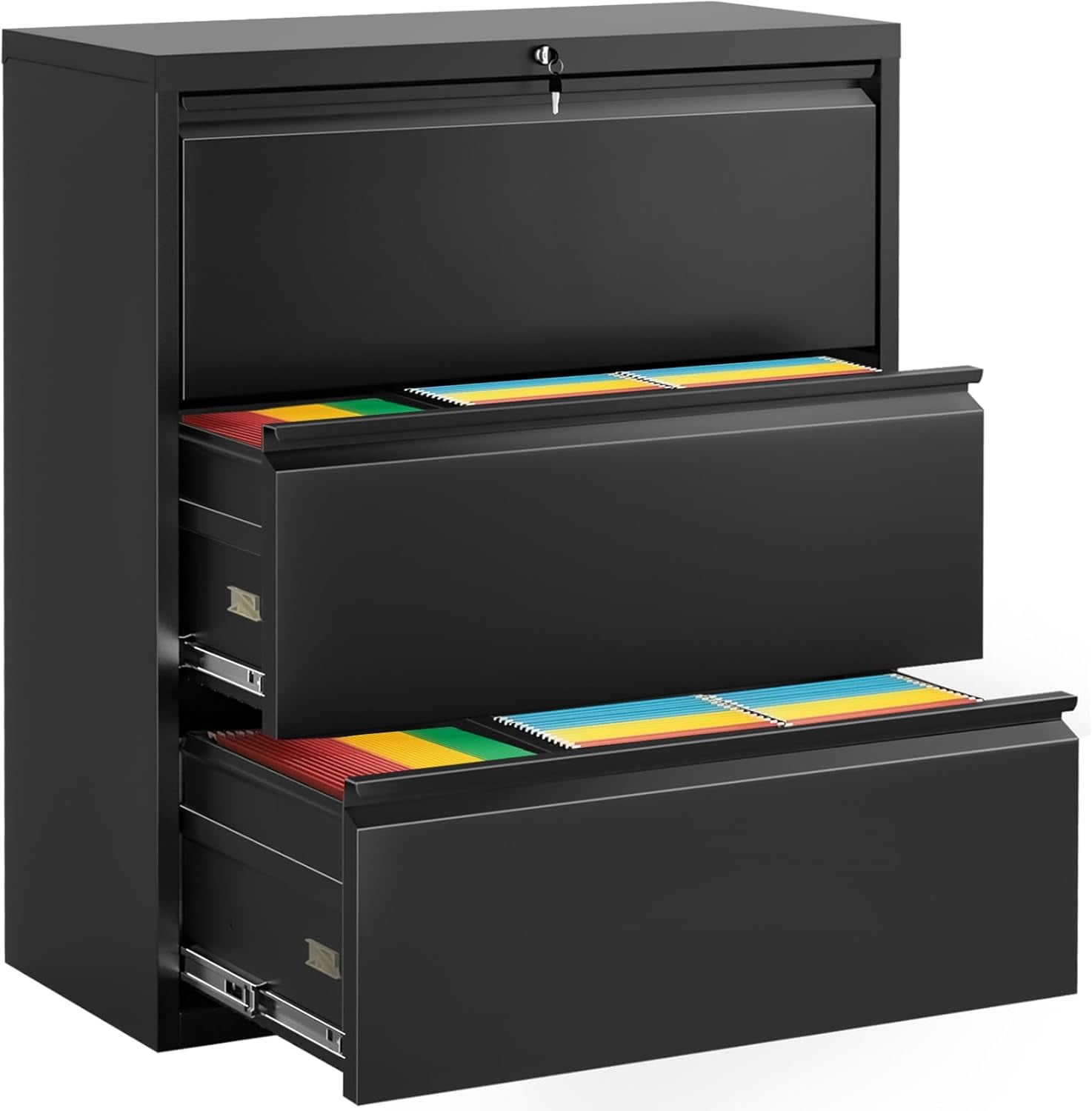 Greenvelly Lockable Metal Lateral File Cabinet for Home Office, Metal ...