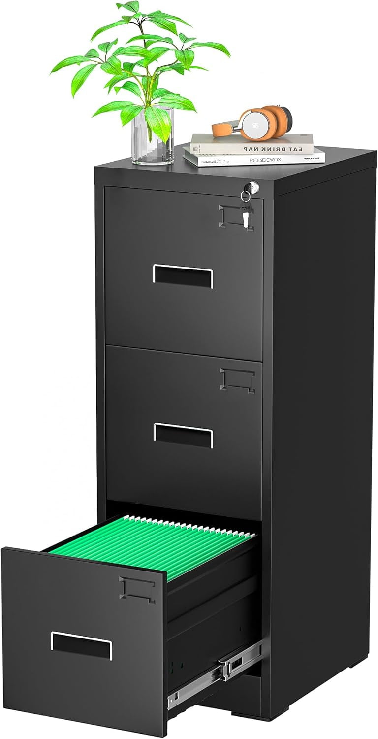 Greenvelly Metal 3 Drawer File Cabinet, Vertical File Cabinet with Lock ...