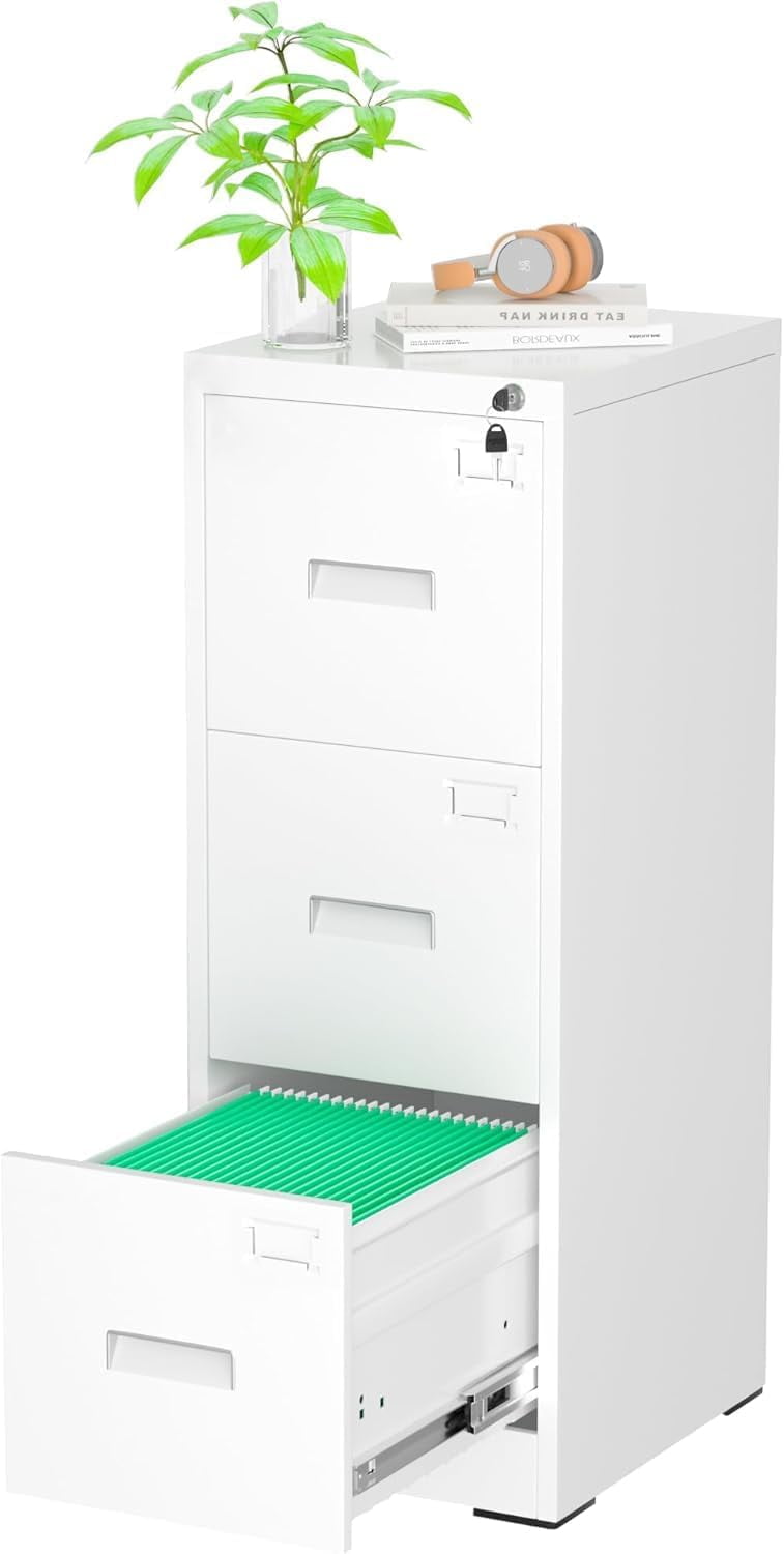 Greenvelly Metal 3 Drawer File Cabinet, Vertical File Cabinet with Lock ...