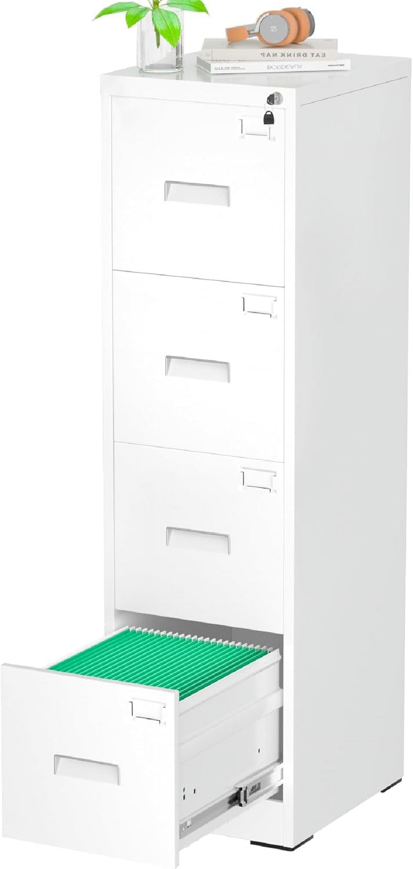 Greenvelly Metal 4 Drawer File Cabinet, Vertical File Cabinet with Lock ...