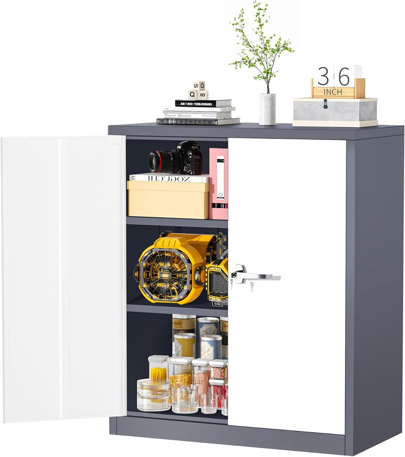 Greenvelly Metal Cabinet, 36" Locking Storage File Cabinet with Doors ...