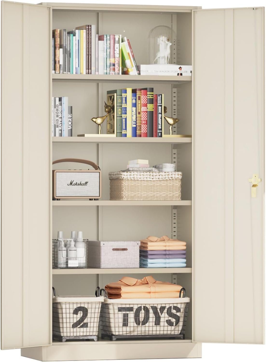 Greenvelly Metal Garage Storage Cabinet with 2 Doors and 4 Adjustable ...