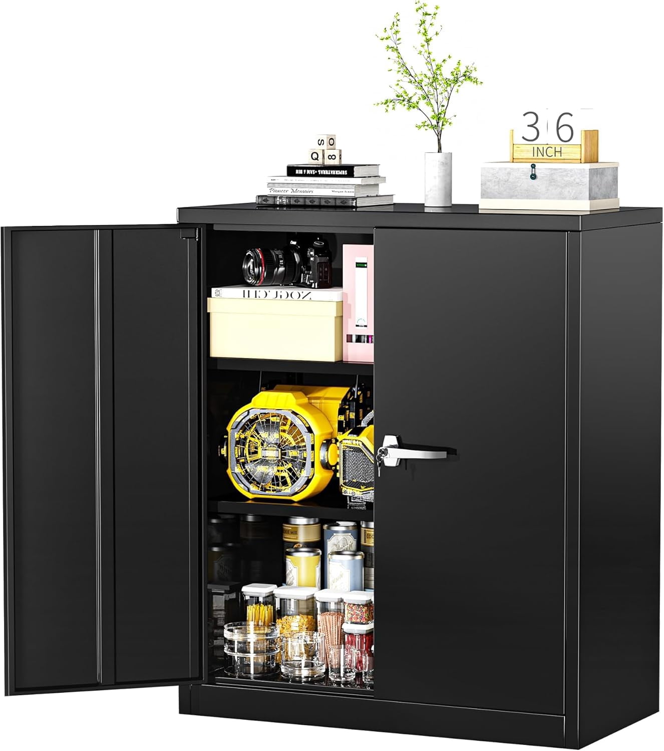 Greenvelly Metal Garage Storage Cabinet,36" Black Lockable Metal ...