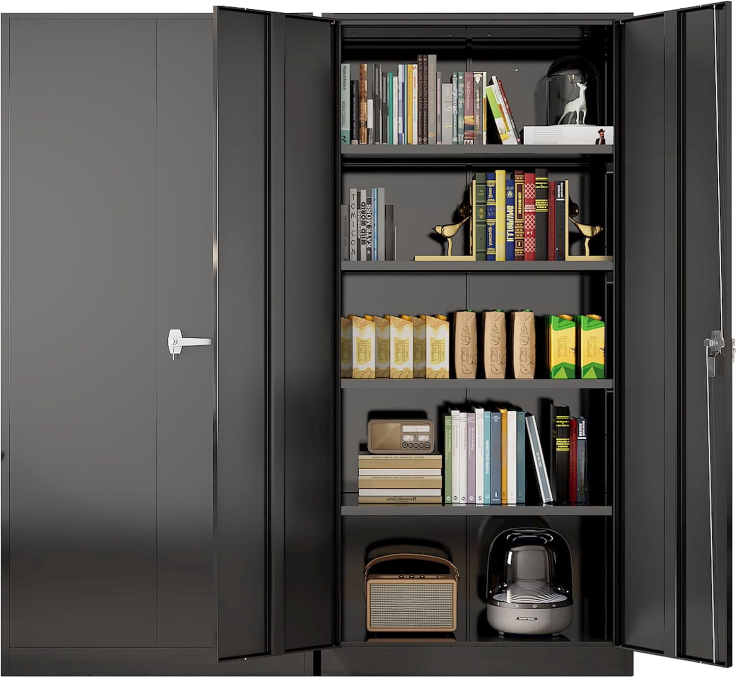 Greenvelly Metal Garage Storage Cabinet with Doors and Adjustable ...
