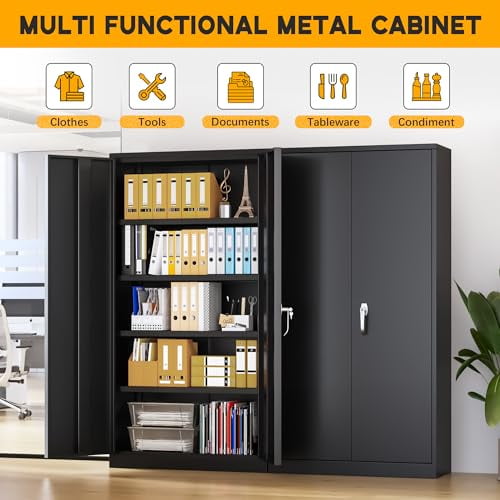 Greenvelly Metal Garage Storage Cabinet with Doors and Adjustable ...