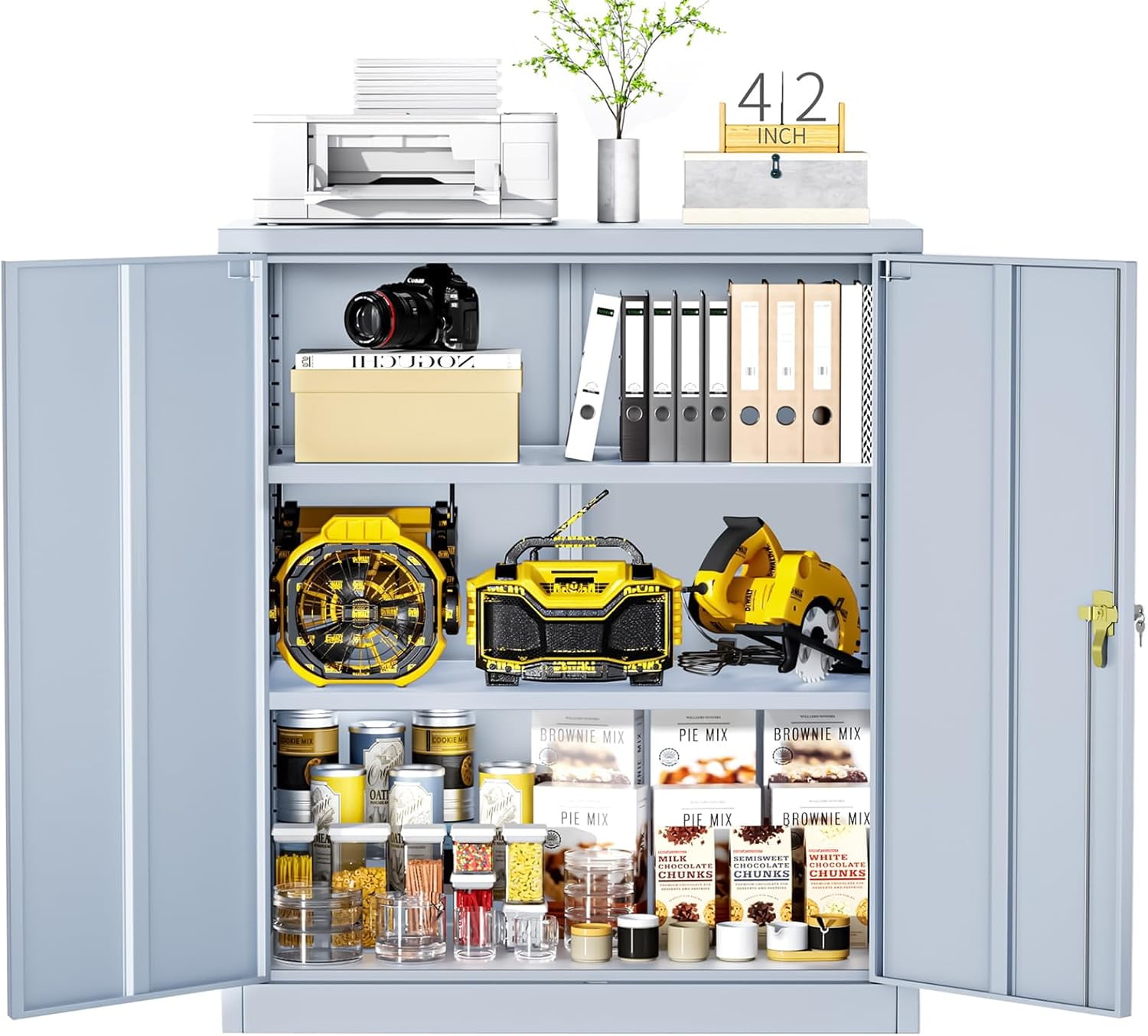 Greenvelly Metal Garage Storage Cabinet, Lockable Metal Cabinets with 2 ...