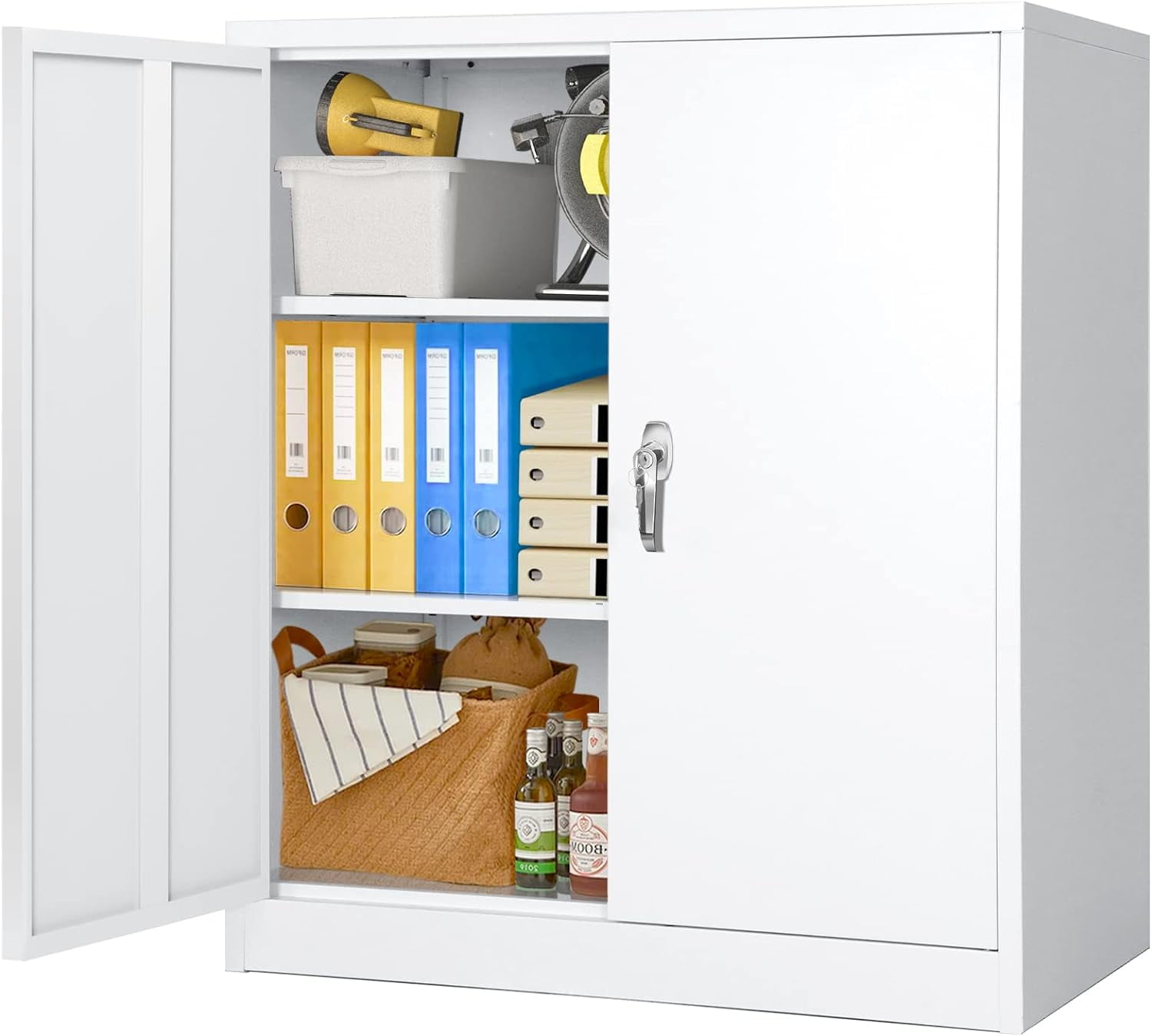 Greenvelly Metal Garage Storage Cabinet, White 36" Locking Cabinet with ...