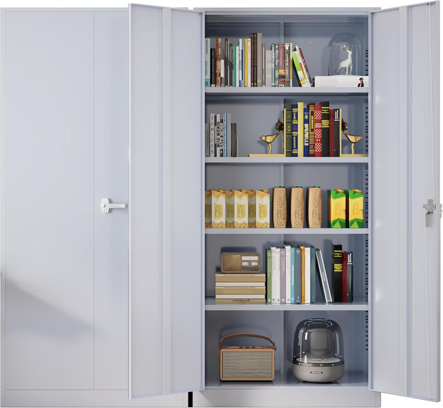 Greenvelly Metal Garage Storage Cabinet with Doors and Adjustable ...