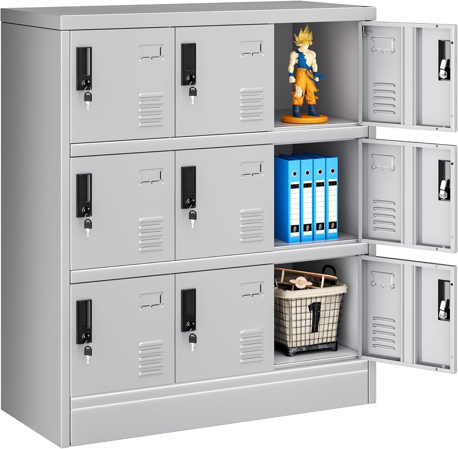 Greenvelly Metal Locker, 9 Doors Lockers for Employees with Keys,3 ...