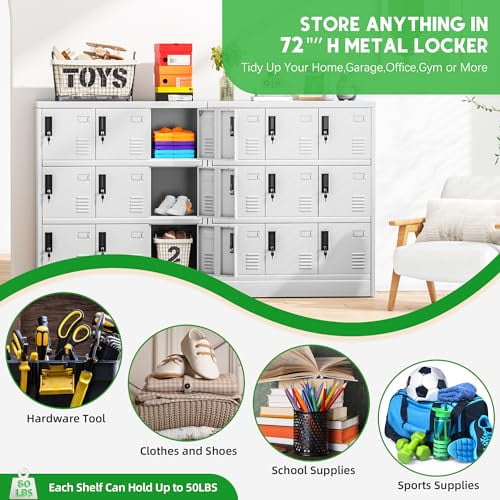 Greenvelly Metal Locker, 9 Doors Lockers for Employees with Keys,3 ...