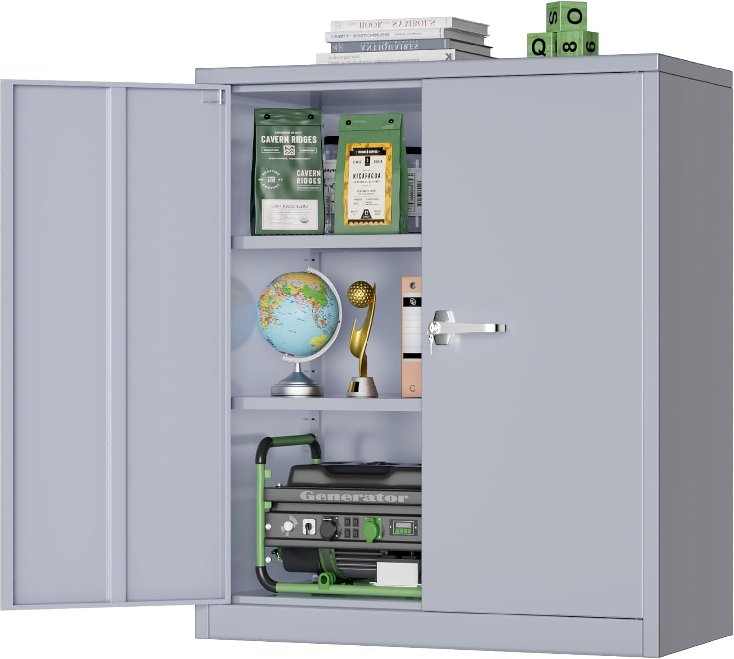 Greenvelly Metal Storage Cabinet with Doors and Shelves,Lockable ...