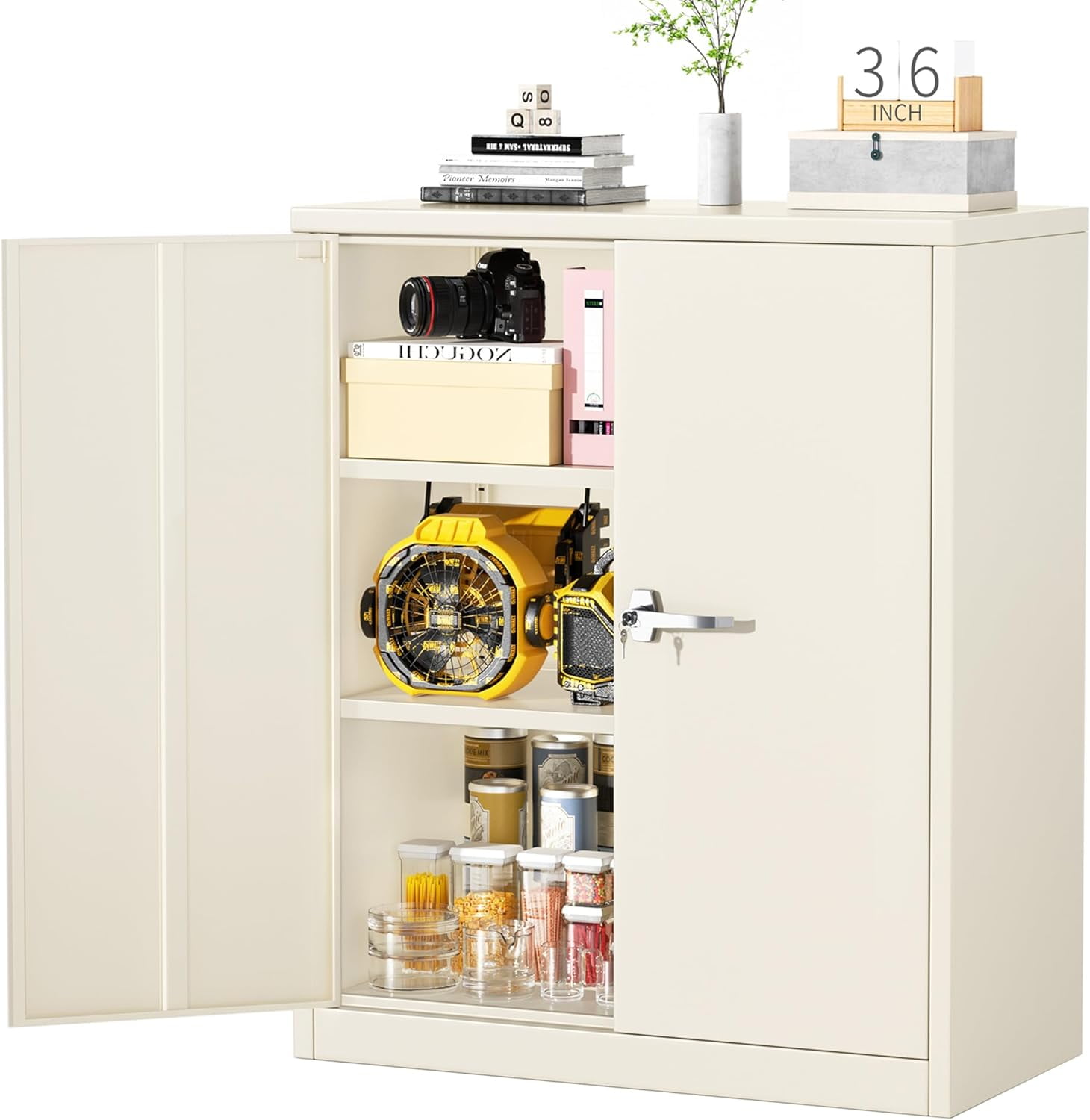 Greenvelly Metal Storage Cabinet with Doors and Shelves,Lockable ...