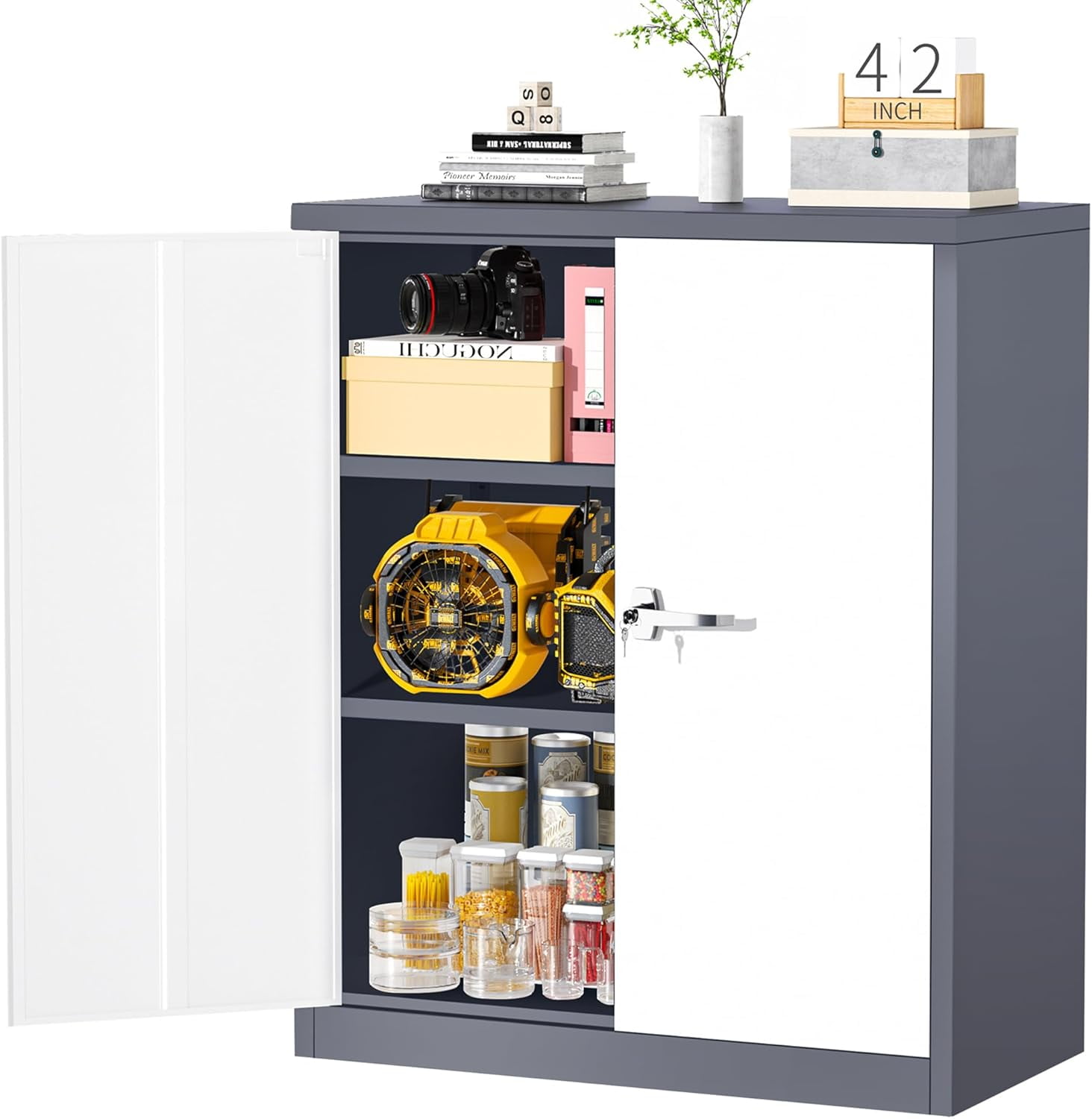 Greenvelly Metal Storage Cabinet with Doors and Shelves,Lockable ...